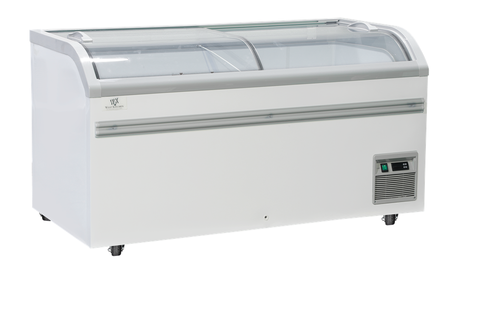 West Kitchen WD4-548 58"W White Curved Top Chest Freezer With 2 Glass